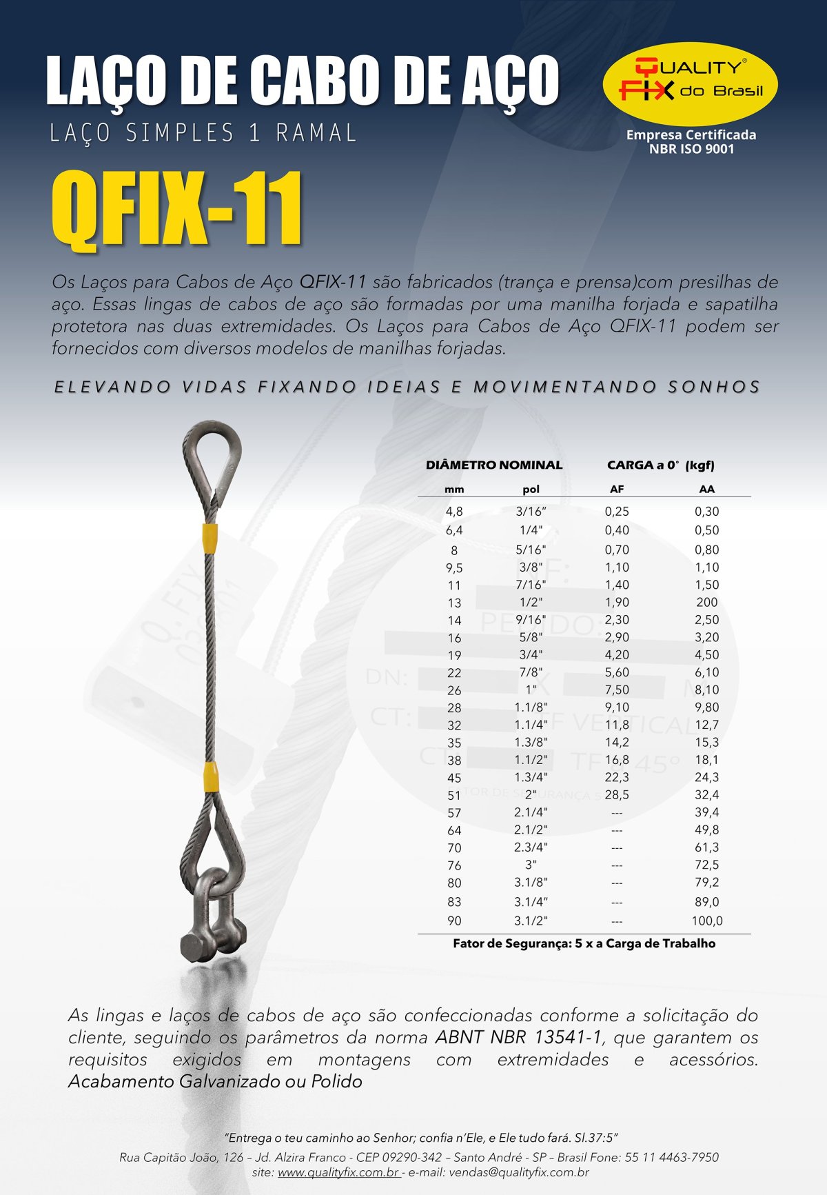 Laço para Cabo de Aço com Manilha na Extremidade - Quality Fix do Brasil
