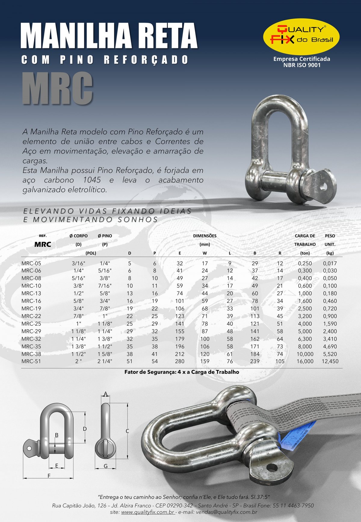 Manilha Reta Pino Reforçado - Quality Fix do Brasil